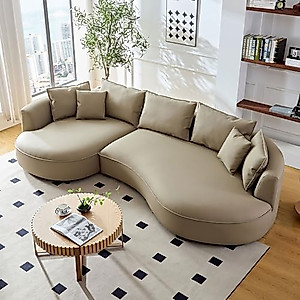 Cloud Curved Sofa Left-Facing Deap Seat Sectional Couch with Lounge Chaise and Pillows, Luxury Bonded Leather Upholstered Minimalist Modular Sofá, 6 Seater L-Shaped Corner Leisure Sofa &Couches