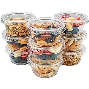 SafeWare 2oz [200 set] Disposable Clear Plastic Jello Shot Cups with Lids, Souffle Portion Container