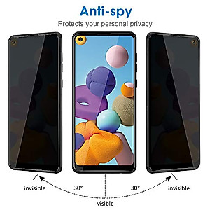 [2 Pack] for Samsung Galaxy A21/A21S Privacy Screen Protector, [Full Coverage] Anti Spy HD Clarity 9H Tempered Glass Screen Protector, Scratch Resistant, Bubble Free, Easy Insall, Case Friendly (6.5 Inch)
