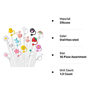 16 Pieces Reusable Drinking Straw Tips Lids Anti-dust Silicone Straw Caps for 7-8 mm Straws Airtight Seal Splash Proof Straw Tips Covers (Flower Animal Style)
