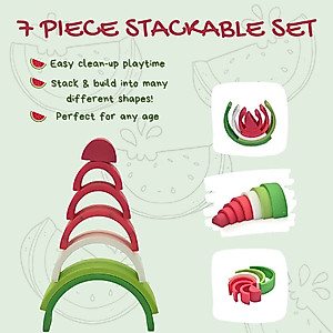 BrushinBella Silicone Stackable Toys - Montessori Silicone Toys - Toddler Stackable Montessori Toys - Dishwasher-Safe Educational Toys - Toddler Silicone Toys – Sensory Watermelon Toys – 7 Layers