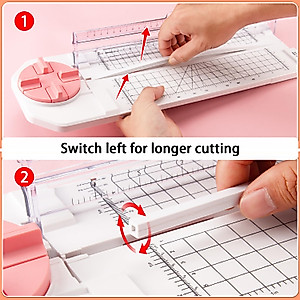 Paper Cutter for Craft：Paper Trimmer, Perforator, Folding, Pinking Cutting on Paper, Vinyl, Cardstock, Photo for Scrapbooking and Cardmaking Plus Sideways Ruler, Pink, Worklion