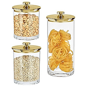mDesign Airtight Apothecary Storage Organizer Canister Jars - Acrylic Containers for Kitchen, Organization Holder for Pantry, Counter, and Cupboards, Lumiere Collection, Set of 3, Clear/Soft Brass