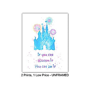 Inspirational Quotes Wall Decor Set - Castle World Motivational Wall Art Room Decoration Poster Prints for Kids, Boys, Girls Bedroom - Gift for Women and Fans 8x10 prints Unframed