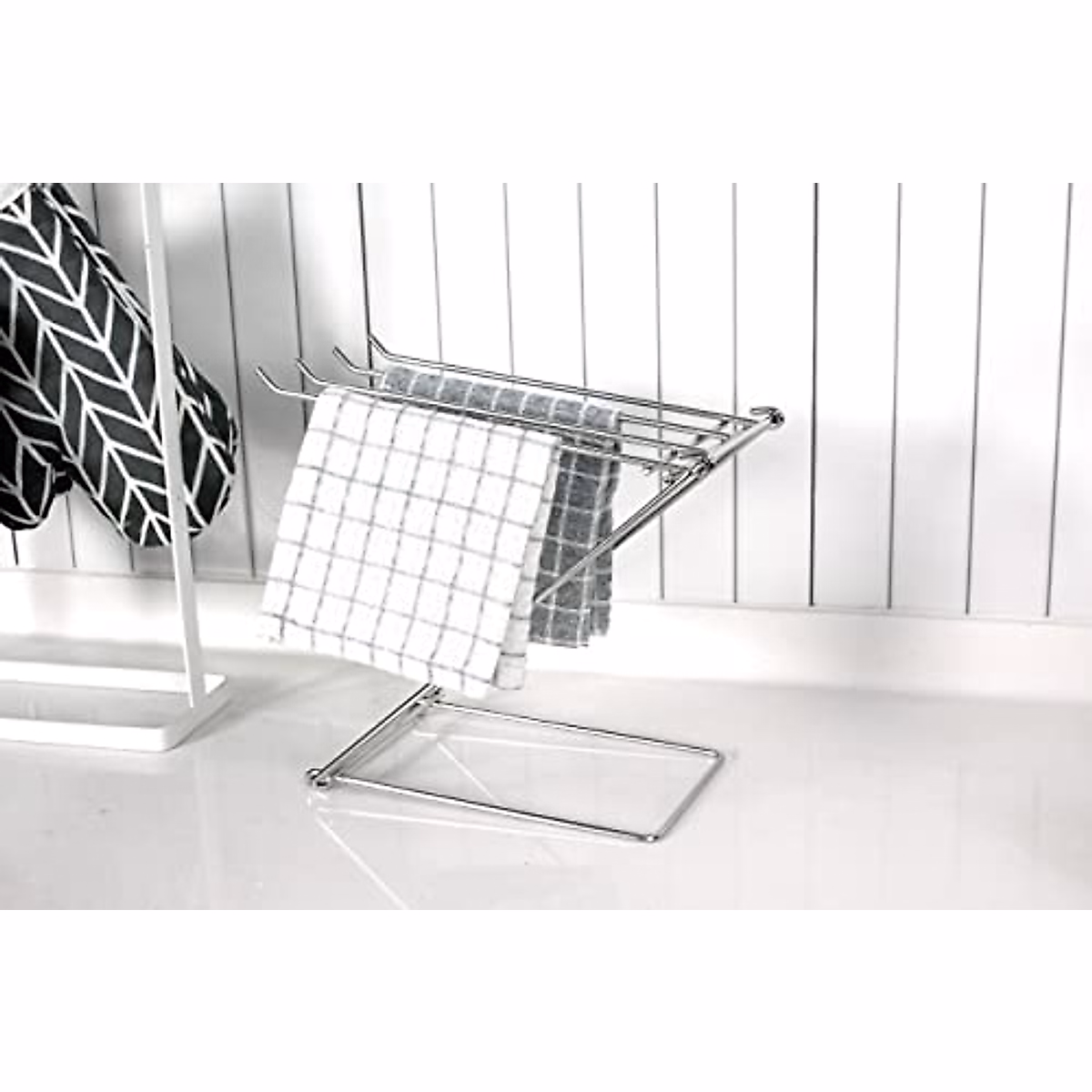 LENITH Stainless Steel Washcloth Holder Dish Rag Cloth Holder, 4 Arms Folding Towel Drying Rack for Kitchen countertop Bathroom, Hand Towel Stand Rack, Silver