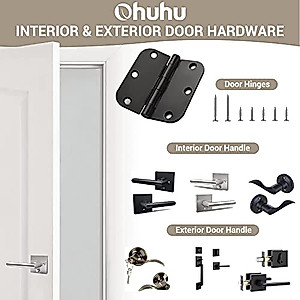 Ohuhu Front Door Handle, Heavy Duty Upgraded Front Door Lock Set Exterior Entry Matte Black Door Handles Single Cylinder Reversible Lever Zinc Alloy Use with Mechanical Electronic Smart Deadbolt Lock