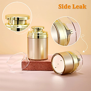 3pcs Golden Refillable Vacuum Bottle Cream Jar Side Leaking 1.0 oz 30ml Cosmetic Air Pump Jars Travel Containers Lotion Cream Dispenser for Makeup Lotion Moisturizer Creams