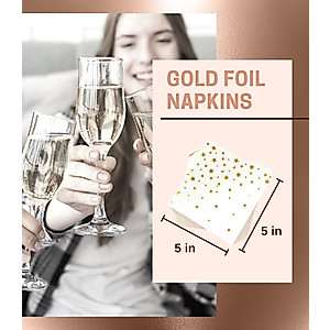 100 PK Gold Napkins - 4 Assorted Designs - 3-Ply Cocktail Napkins Folded 5 x 5 Inches Bar Napkins Disposable Party Napkins Paper Napkins Dinner for Wedding Baby Shower Birthday Graduation 2022