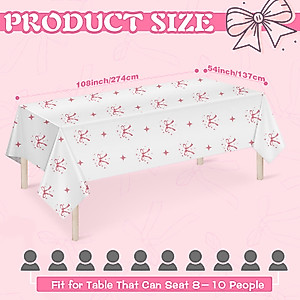 YTHETM 2 Pcs Coquette Birthday Party Decorations Pink Bow Table Cloth Decor Disposable Waterproof Plastic Table Cover Party Supplies for Baby Shower Bridal Bachelorette Party Favor (54 x 108 Inches)