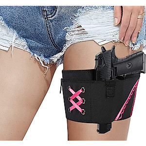 Conceal Carry Ankle Holster Gun Thigh Holster Leg for Women Sexy Hi'd'den Under Dress/Shorts Adjustable Ladies Pistol Holster Tactical for Weapons 380 Revolver Bag,Pink