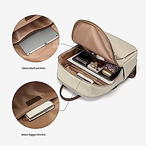 GOLF SUPAGS Womens Laptop Backpack with Separate Laptop Compartment Water Resistant Computer Backpacks Fits 14 Inch Notebook Travel Work College Bags (Apricot)