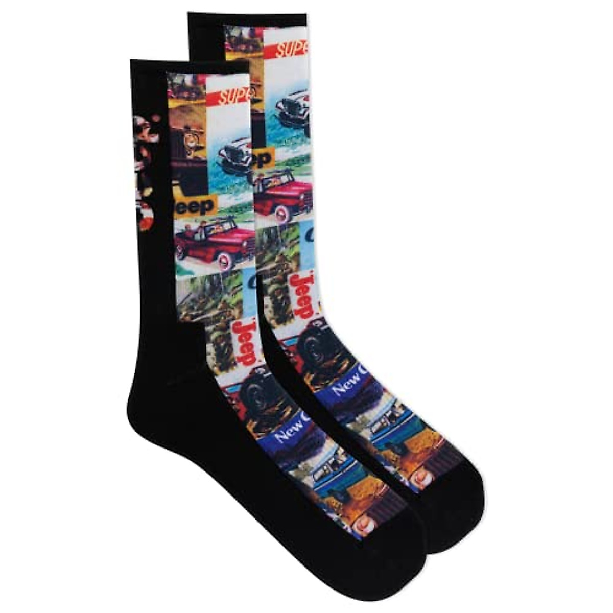Jeep Crew Socks-1 Pair Pack-Lightweight Cushioned Comfort, Black (Vintage Ads), Women's Shoe Size 5-10