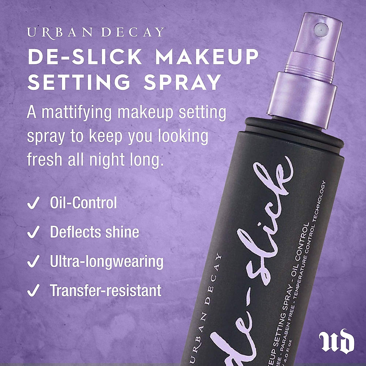 Urban Decay De-Slick Oil Control Matte Makeup Setting Spray - Travel Size - Controls Oil, Blocks Shine & Locks Makeup in Place - Oil-Free, Microfine Face Mist - 1.0 fl. oz