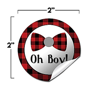Little Man Bow Tie Buffalo Plaid Suspenders Baby Sprinkle Baby Shower Thank You Sticker Labels for Boys, 40 2" Party Circle Stickers by AmandaCreation, Great for Party Favors, Envelope Seals & Goodie