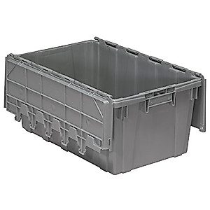 Akro-Mils 39160 Industrial Plastic Storage Tote with Hinged Attached Lid, (27-Inch L by 17-Inch W by 12-Inch H), Gray, (4-Pack)