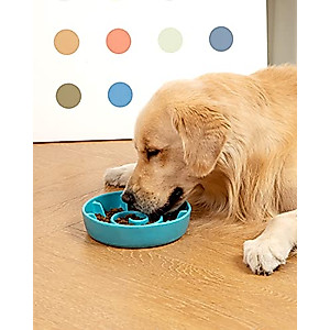KOFPAR 2 Cup Ceramic Slow Feeder Dog Bowl, 8'' Slow Feeding Dog Dishes Medium Large Breed, Slow Eating Bowl for Fast Eater Anti-Choking Form Healthy Eating Habit, Puppy Puzzle Bowl Non-Slip Easy Clean
