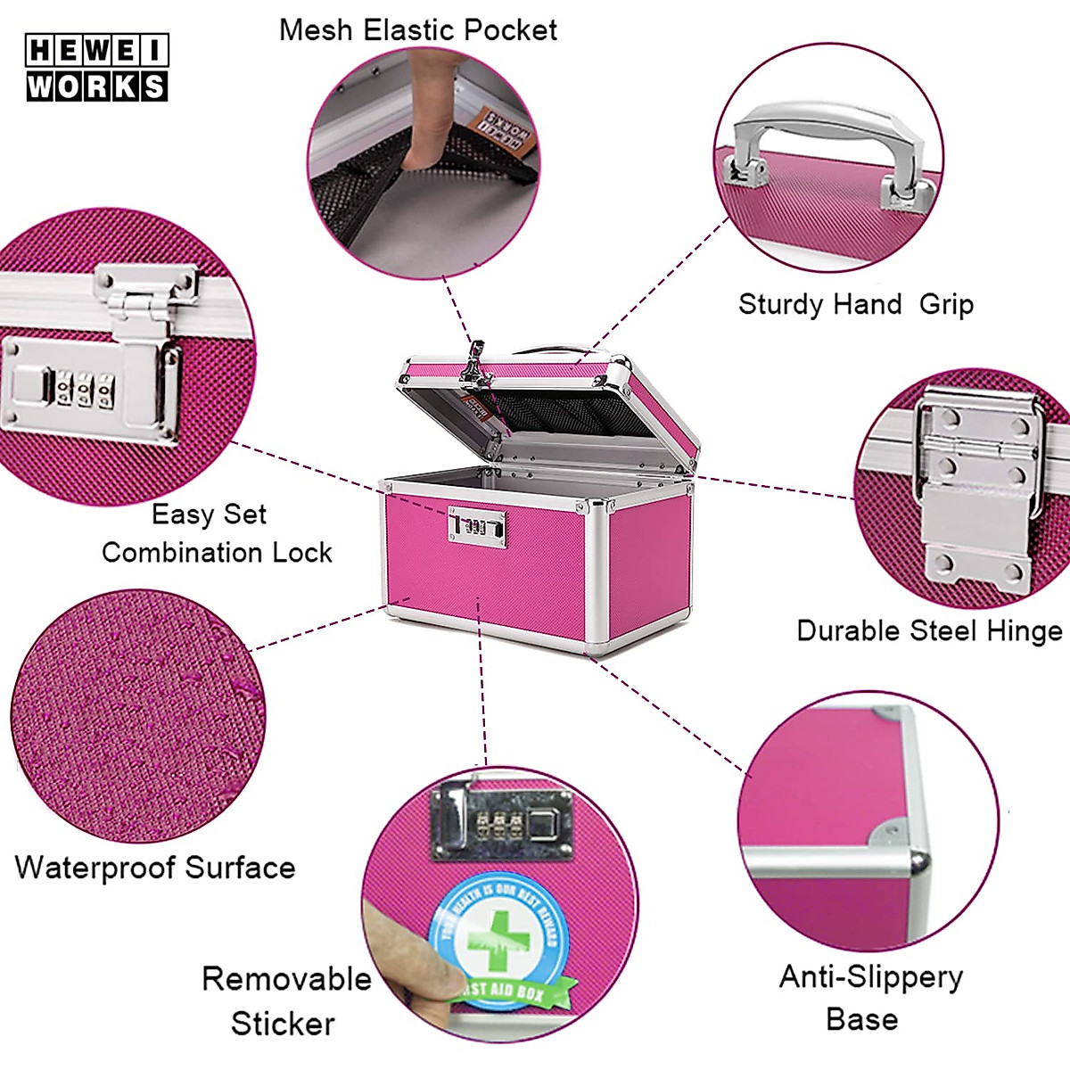 Combination Locking Medication Box with Portable Storage Case, 10.2''x 6.8''x 6.8'', Childproof Medicine Lock Organizer, Lockable Box for Documents & Valuables (Pink/Small)