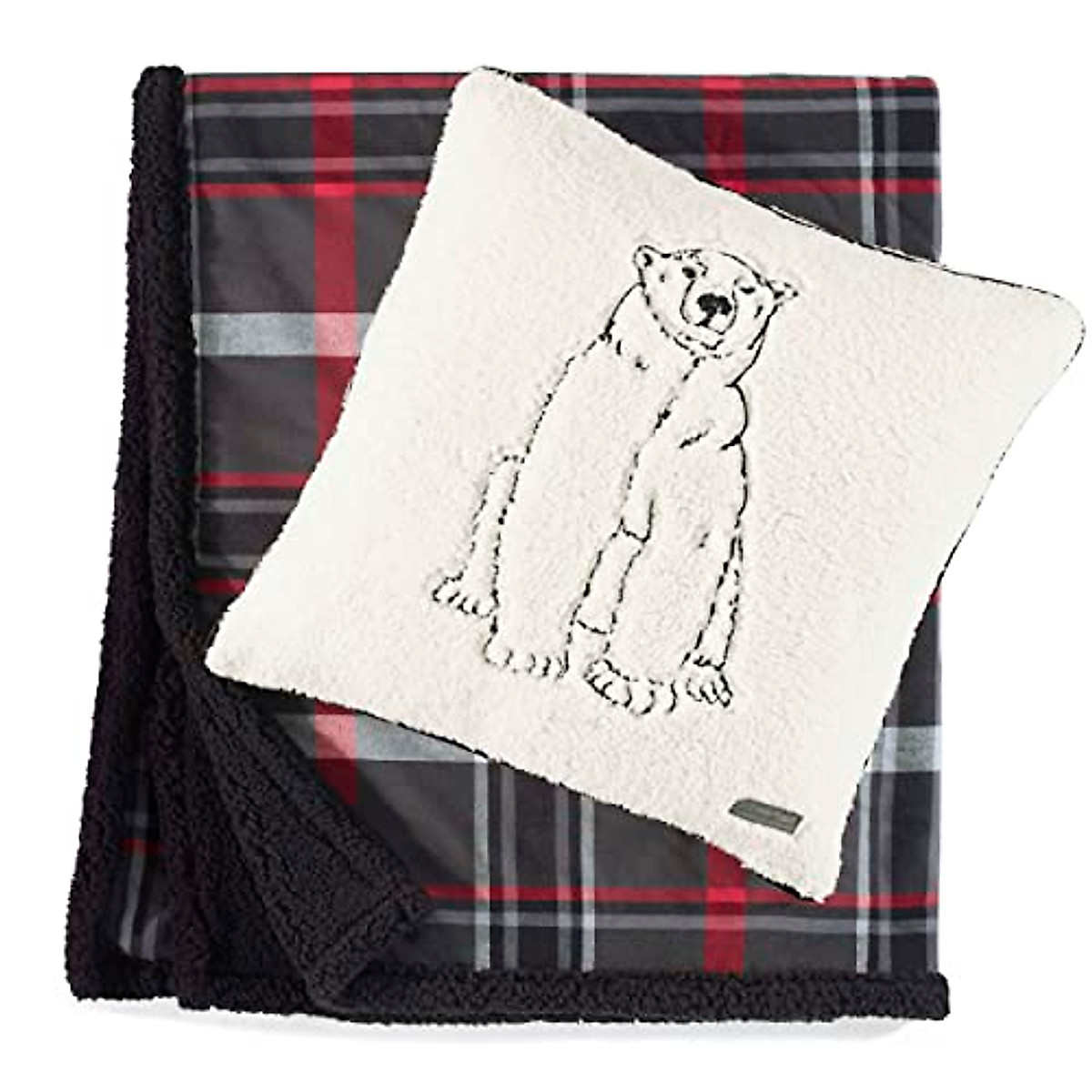 Eddie Bauer - Throw Blanket, Cotton Flannel Home Decor, All Season Reversible Sherpa Bedding (Winslow Charcoal, Throw)