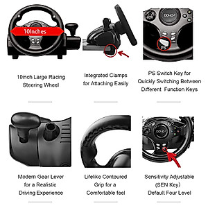 DOYO Gaming Racing Wheel, Steering Wheel for PC, 270 Degree Driving Force Sim Game Steering Wheel with Responsive Gear and Pedals for PC/PS3/PS4/XBOX ONE/XBOX 360/Nintendo Switch/Android