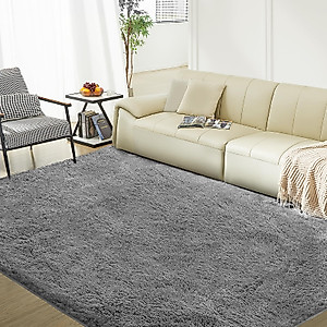 Ultra Soft Rug for Living Room, 5X8 Ft Grey Fluffy Shag Area Rug for Bedroom, Modern Shaggy Carpets Fuzzy Rug for Teens Dorm Nursery Home Decor Aesthetic, Upgrade Anti-Skid Durable