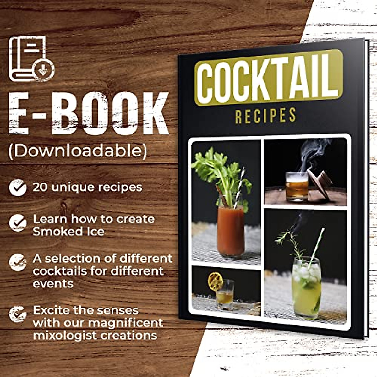 Cocktail Smoker Kit With Torch, Old Fashioned Smoker Kit, Bourbon Smoker Kit, Made of 100% Wood, Add a Touch of Class to Your Cocktail Making, No Butane