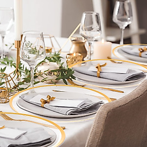 Pinkunn 24 Pcs Charger Plates Bulk 13 Inch Plastic Round Dinner Plate Gold Rim Serving Plates Clear Plastic Plates for Party Banquet Wedding Family Kitchen Table Decor Supplies