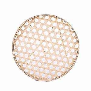 (Only by Bulk)100% Handwoven Flat Wicker Round Fruit Basket Woven Food Storage Weaved Shallow Tray Bin Vegetable Organizer Holder Bowl Decorative Rack Display (Only More Than 5Pcs) (30cm/11.8")