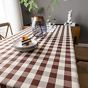 Aquazolax Plaid Graduation Tablecloth Rectangular, Large Checkered Table Cloth for 6ft Long Rectangle Tables, Buffalo Fabric Covers for Dinning/Kitchen, 60x84 inch, Brown