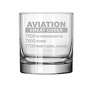 MIP Brand 11 oz Rocks Whiskey Old Fashioned Glass Aviation Cheat Codes Pilot