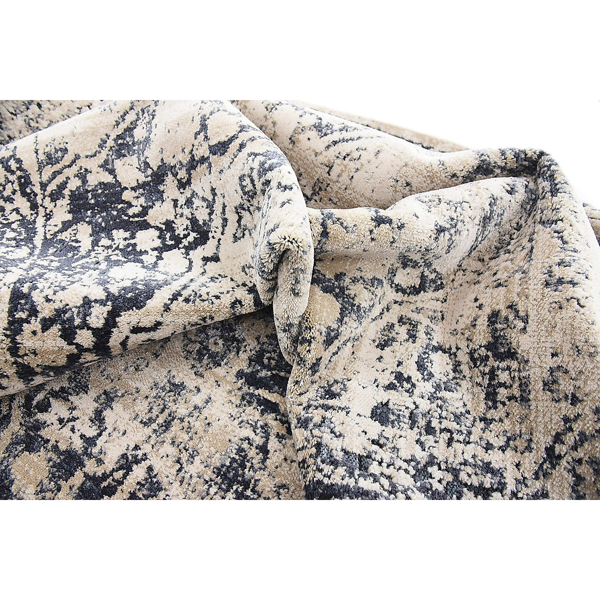 Unique Loom Chateau Collection High-Low Pile, Vintage, Traditional, Distressed, Medallion Area Rug (5' 0 x 8' 0 Rectangular, Beige/Navy Blue)