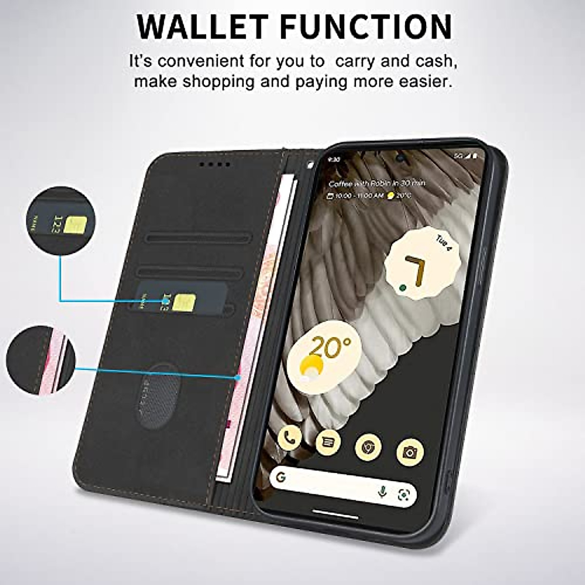 Oduio 7 Pro 5G (6.7") Wallet Case Premium PU Leather Flip Folio Case with [Shockproof TPU Inner Shell] Card Holders Slots Magnetic Kickstand Phone Cover, Black