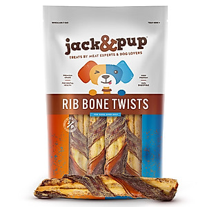 Jack&Pup Twist Beef Rib Bones for Dogs, 7" Beef Rib Bone Small Dog Bones for Puppies with Beef Jerky Twist for Flavor and Fun - Healthy Dog Bones Rib Small Dog Chew Bones (4 Count)