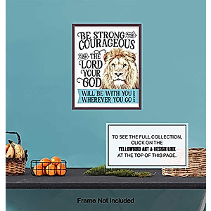 Be Strong and Courageous Wall Art - Lion Religious Scripture Decor - Christian Bible Verse Gifts for Men, Boys Bedroom, Teen Room - Motivational, Positive, Inspirational Quotes - Blessed Wall Decor