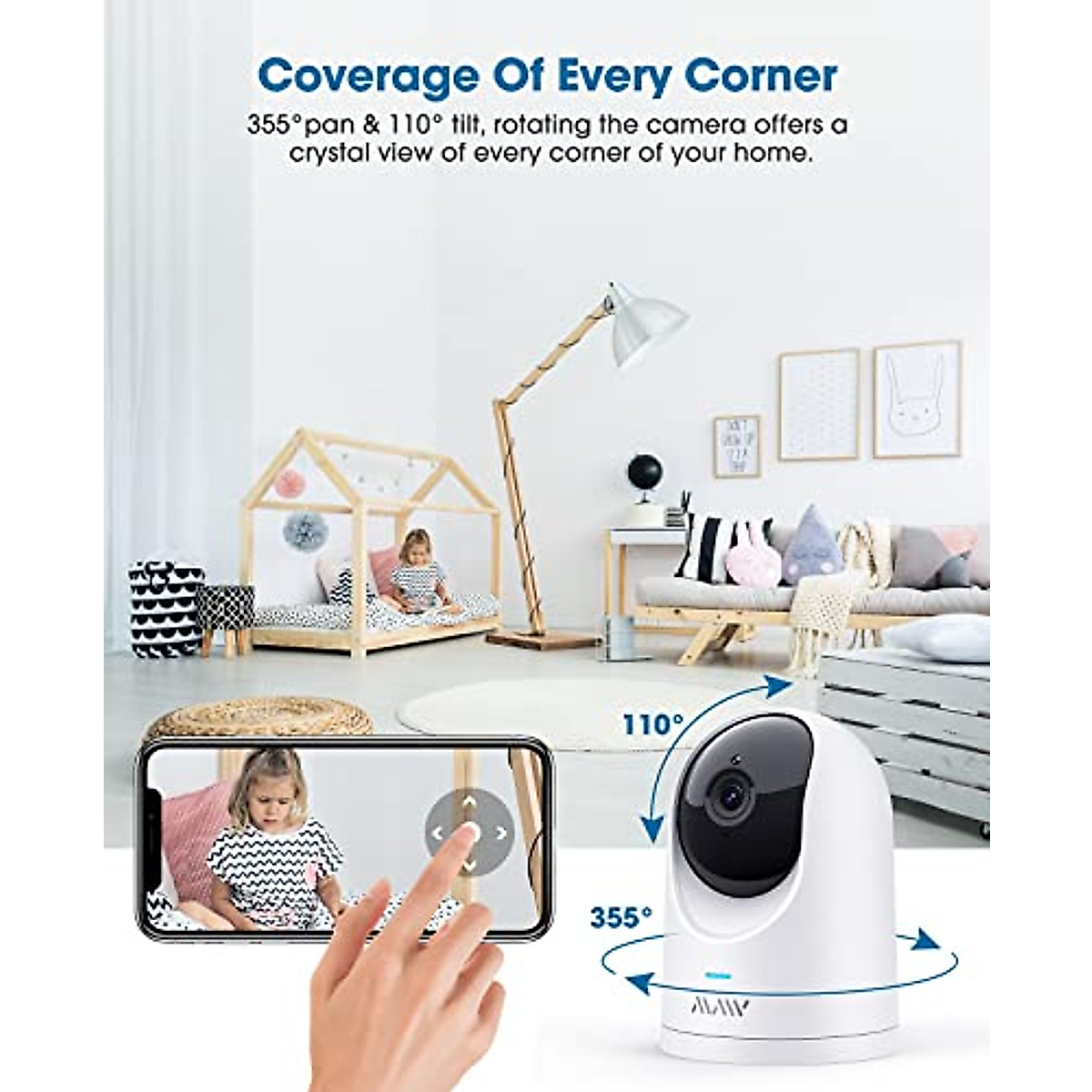 Security Camera for Baby Monitor, 2K Wi-Fi Cameras for Home Security, Indoor Camera Wireless with Phone APP, 2-Way Audio, Motion Detection, Night Vision