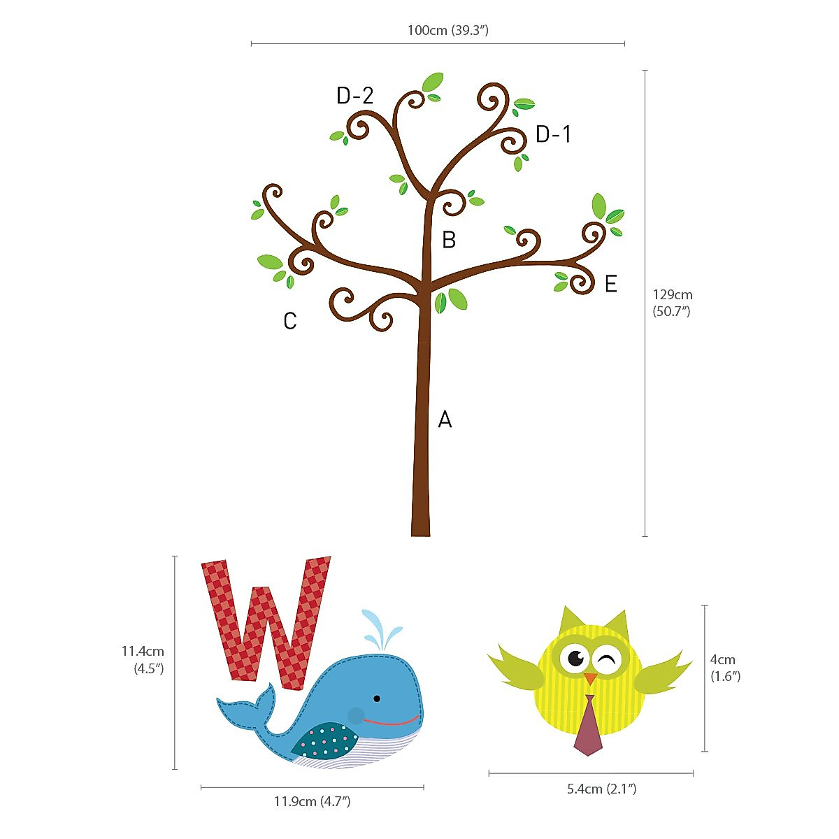 DECOWALL DA-1503 Animal Alphabet ABC and Owl Numbers Tree Kids Wall Stickers Wall Decals Peel and Stick Removable Wall Stickers for Kids Nursery Bedroom Living Room décor