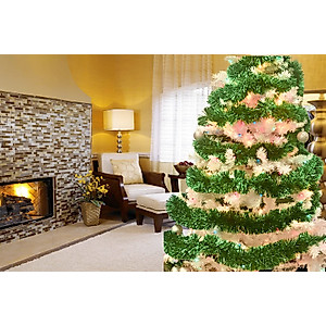 Tinsel Garland 25 ft, Perfect for Memorial Day, 4th of July, Christmas, New Year's Eve Celebration, Wedding, Birthdays, Festivities, Special Events, Decorative Accents-1 Green, 25ft Long