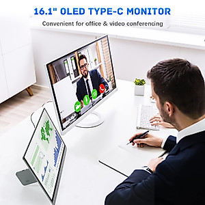 INOO Portable Monitor for Laptop, 16.1'' FHD 1080P USB-C Travel Monitor External IPS HDMI for Computer, Second Display Screen Extender with Kickstand for PC MacBook Phone Xbox Switch PS4/5