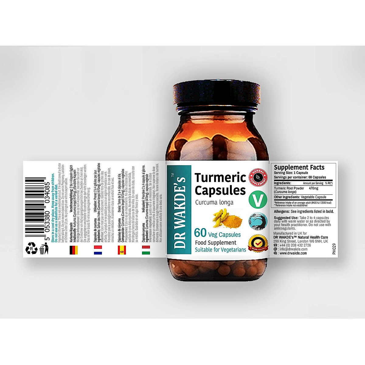 DR WAKDE'S Turmeric Capsules (Curcuma Longa, 60 Veg Caps, Plant-Based Supplement, Ayurvedic Herb, All Natural, Vegan)