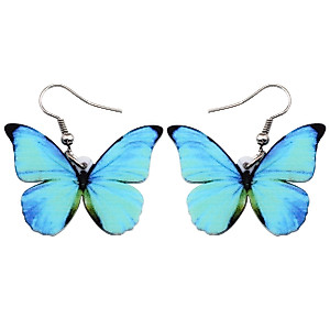 Bonsny Drop Dangle Big Morpho Menelaus Butterfly Earrings Fashion Insect Jewelry For Women (Blue)