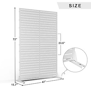Elevens Free Decorative Privacy Screen with Stand, Outdoor Decor Privacy Fence Screen Metal Fence Panels, Outdoor Divider for Garden Patio Backyard (White-Stripes)