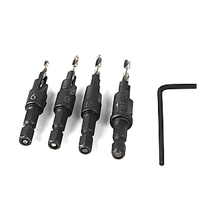 Zerodis 4Pcs HSS Drill Bit Set for Metal Hexagonal Shank Taper Drill with Hex Wrench Countersink Woodworking Tools