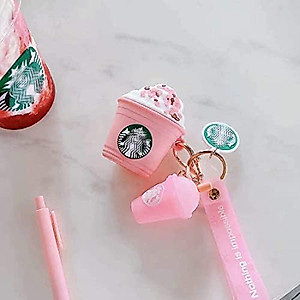 3D Cute Cartoon Funny Kawaii ,Shockproof Protective Soft Silicone Case Designed with Drink Cup Keychain for Apple AirPods 1 & 2 Charging Case (Pink Drink Cup)
