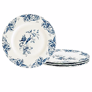 fanquare 8" Bone China Dessert Plates Set of 4, European Blue Floral Pasta Bowls Set, Porcelain Salad Plates for Soup, Microwavable Plates