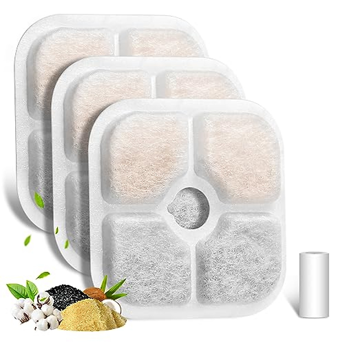 Cat Water Fountain Filter, 3-Pack Pet Fountain Filter Replacement Compatible with PIXI Cat Drinking Fountain, Replacement Triple Action Water Filter Activated Carbon Filter, 1 Hose