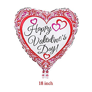 9Pcs Valentine's Day Balloons Decorations White Red Heart Shape Happy Valentine's Day Foil Mylar Balloons for Valentine's Day Wedding Party Decorations Supplies