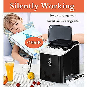 PRESTIGE CARTRIDGE26Lbs Portable Ice Maker, Compact Ice Maker Countertop Machine, 9 Ice Cubes Ready in 7 Mins, 26lbs Per Day, Bullet Shape Ice, 1.5L Electric Ice Maker, for Party Home Camping(Black)