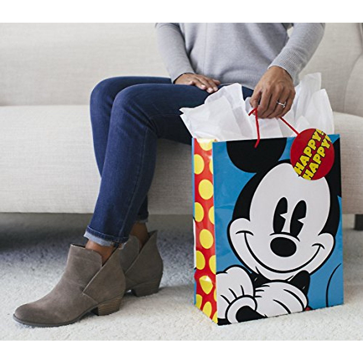 Hallmark Disney 15" Extra Large Gift Bag with Tissue Paper (Mickey Mouse) for Birthdays, Kids Parties or Any Occasion
