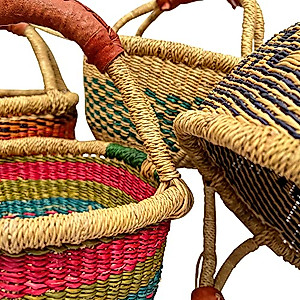 Deluxe Round Colorful African Basket - 10" (small) - by market women in Bolgatanga, Ghana with Africa Heartwood Project - GBSRC (Flat-packed)