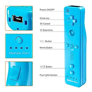 2-Pack Wii Remote Controller, 2 in 1 Wii Remote with Motion Plus for Nintendo Wii and Wii U, Wireless Wii Controller with Silicone Case and Wrist Strap (Pink and Blue)