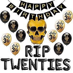 Geloar RIP TWENTIES 30th Birthday Party Supplies, RIP TWENTIES Balloons Happy Birthday Banner for Death to My Twenties 20s RIP Youth Men Women Dirty 30 Funny 30th Bday Decorations Set of 25 PCS